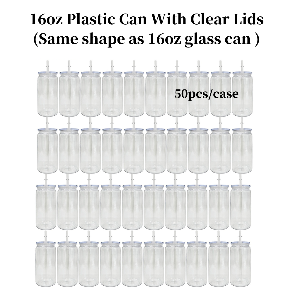 BPA Free Kids 16oz Clear Plastic Can with Clear and Wooden Lids for UV ...